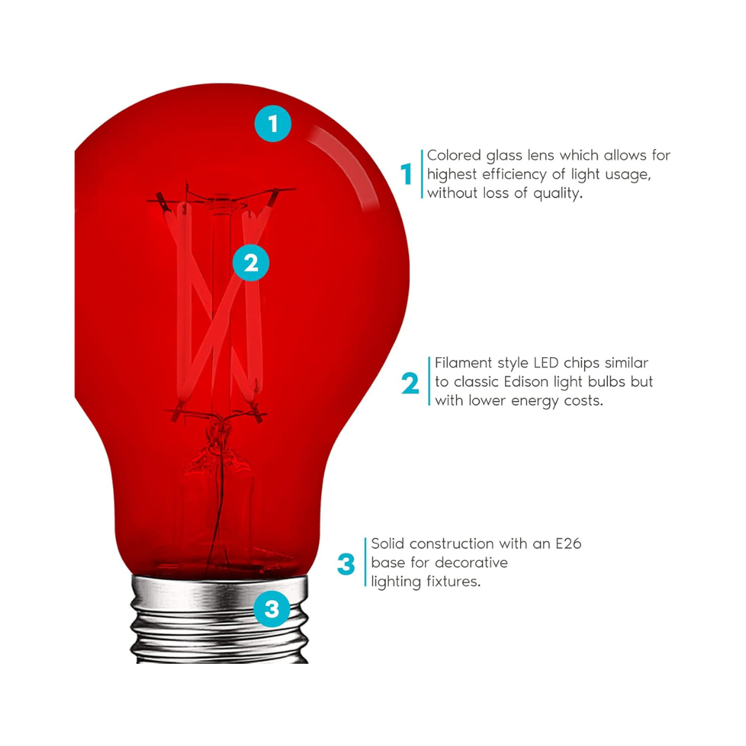 BOMBILLO LED FILAMENTO A19 E26 120V 4.5W ROJO 300° 10000H (25W ...